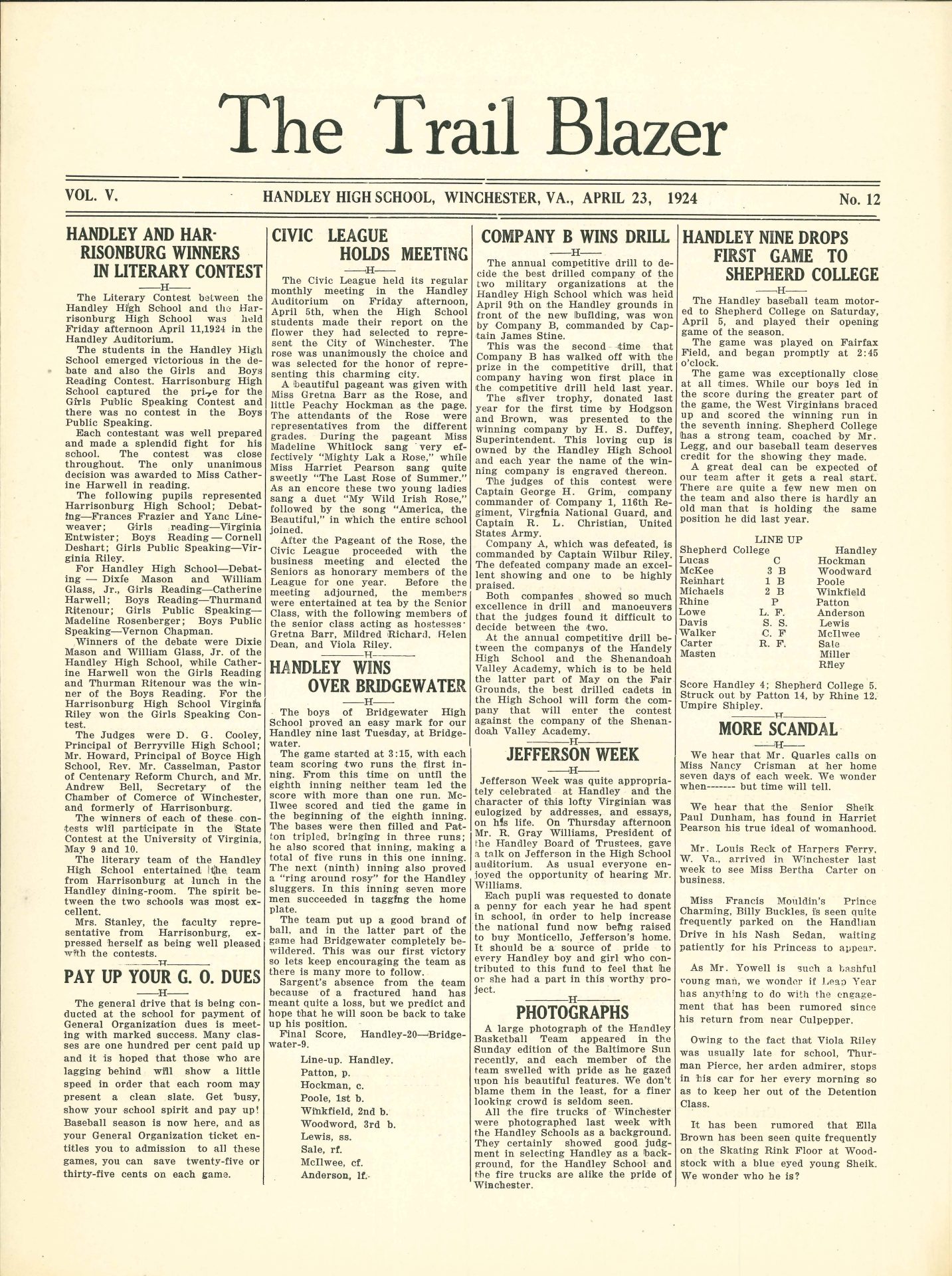 April 23, 1924 | OneHandley | Winchester, Va